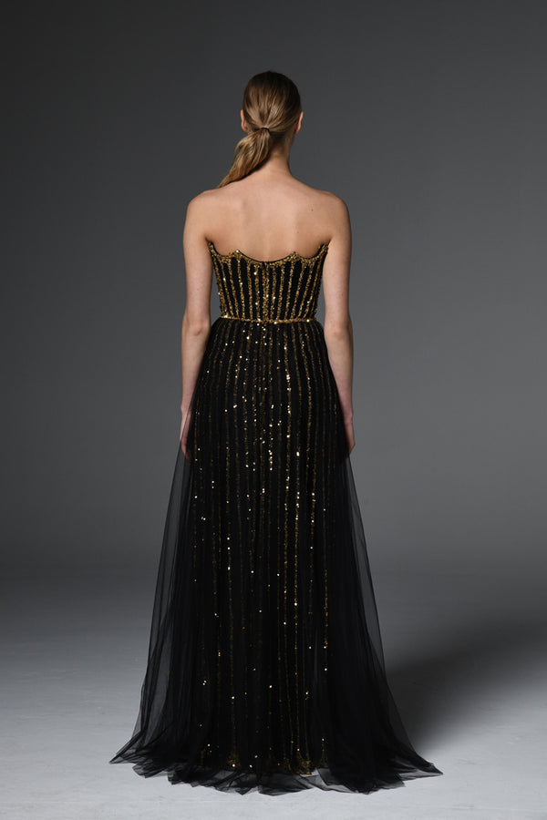 Fully embroidered dress with tulle overlay