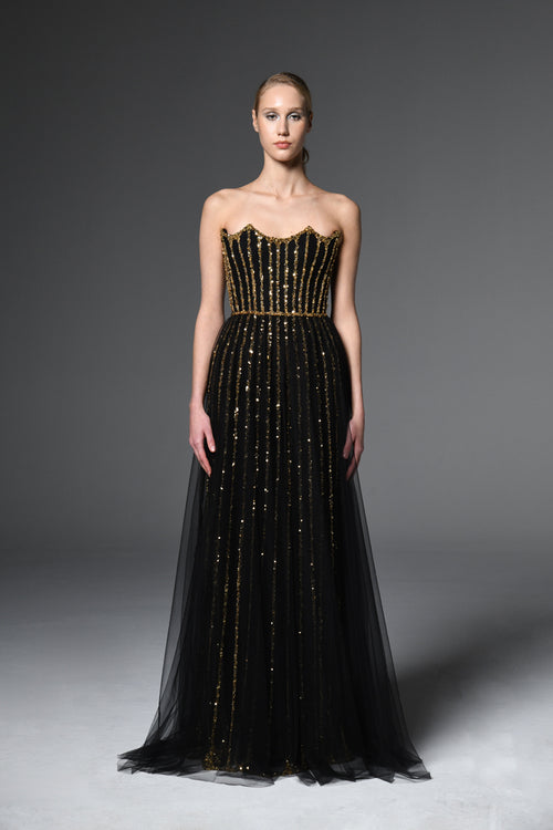 Fully embroidered dress with tulle overlay